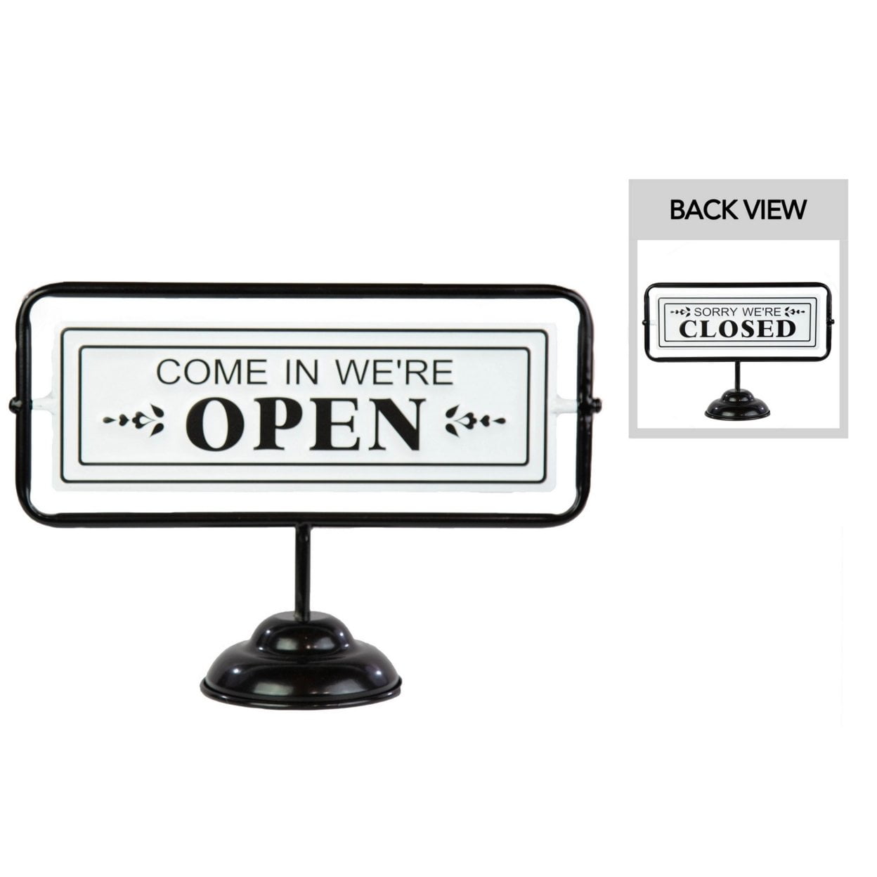 12 Inch Metal Tabletop Flip Sign, OPEN and CLOSE Print, Black, White ...