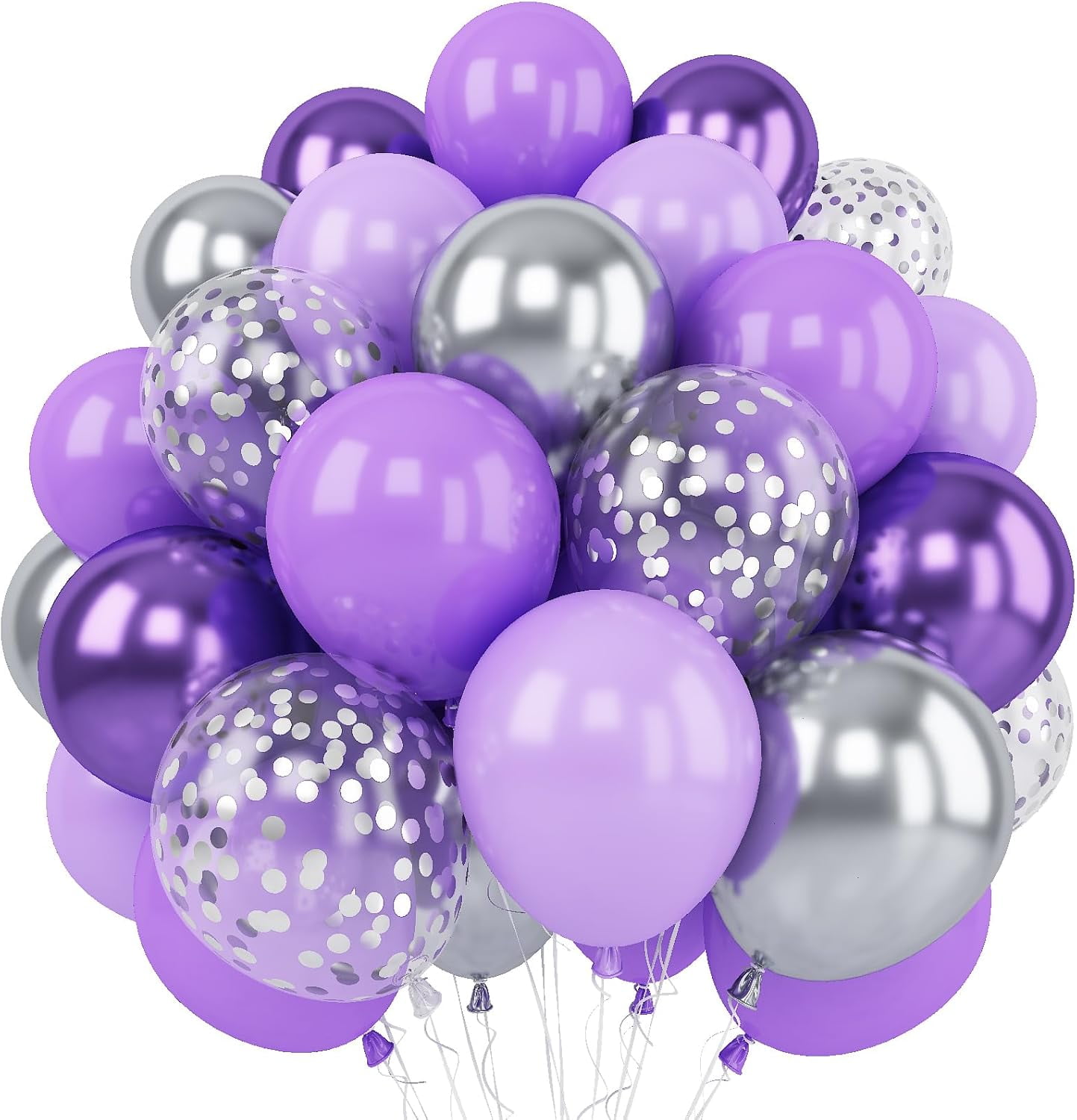 12 Inch Metallic Lavender & Silver Latex Balloons with Confetti ...