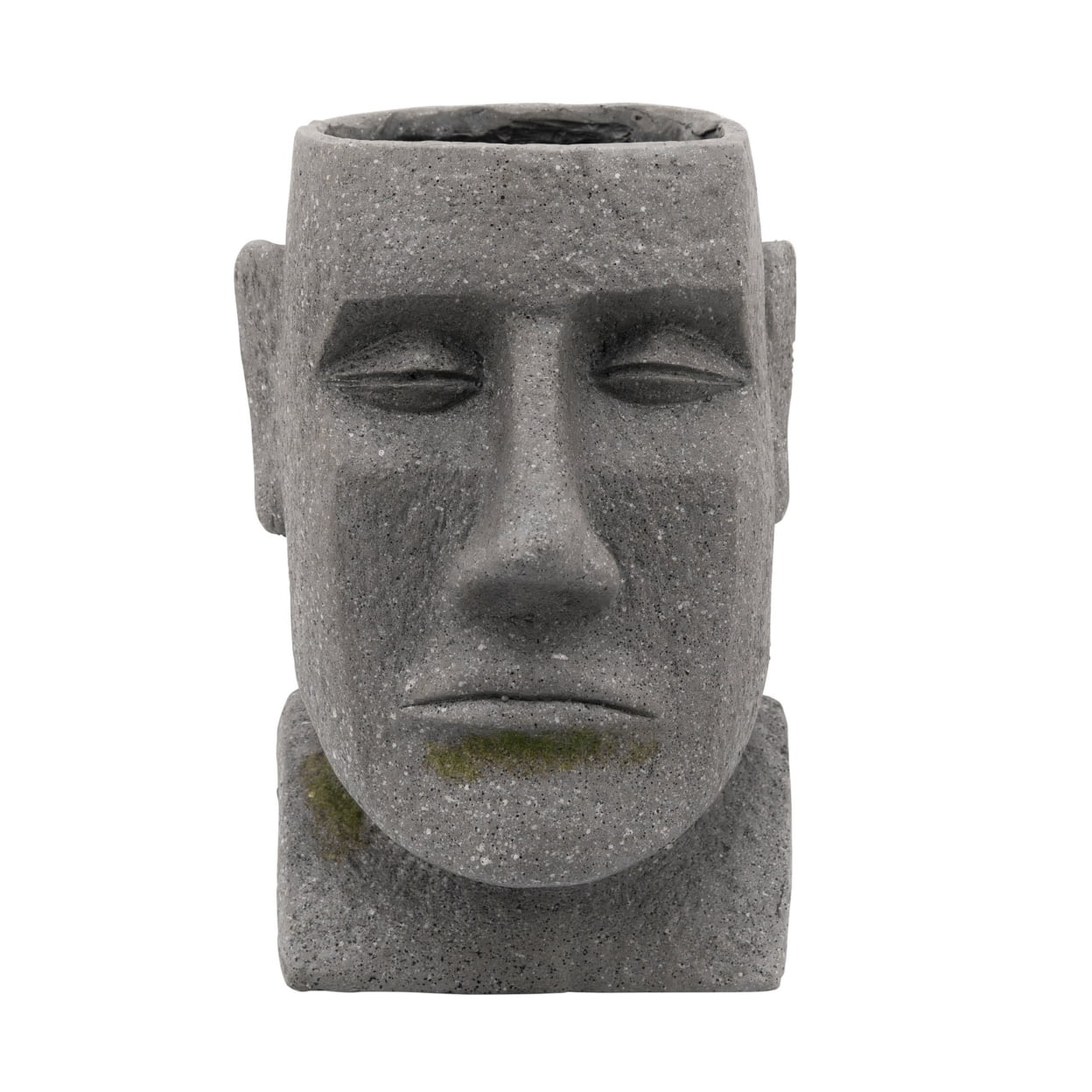 12 Inch Moai Head Design Resin Planter, Round Opening, Gray-Saltoro ...
