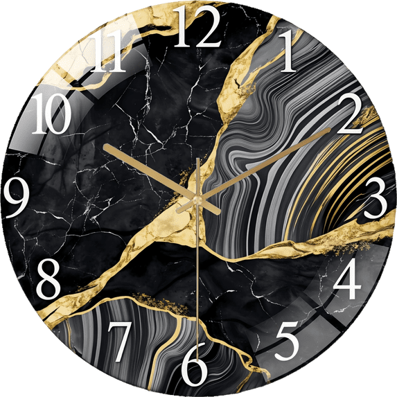 12 Inch Modern Tempered Glass Wall Clock, Marble Texture Pattern Design ...