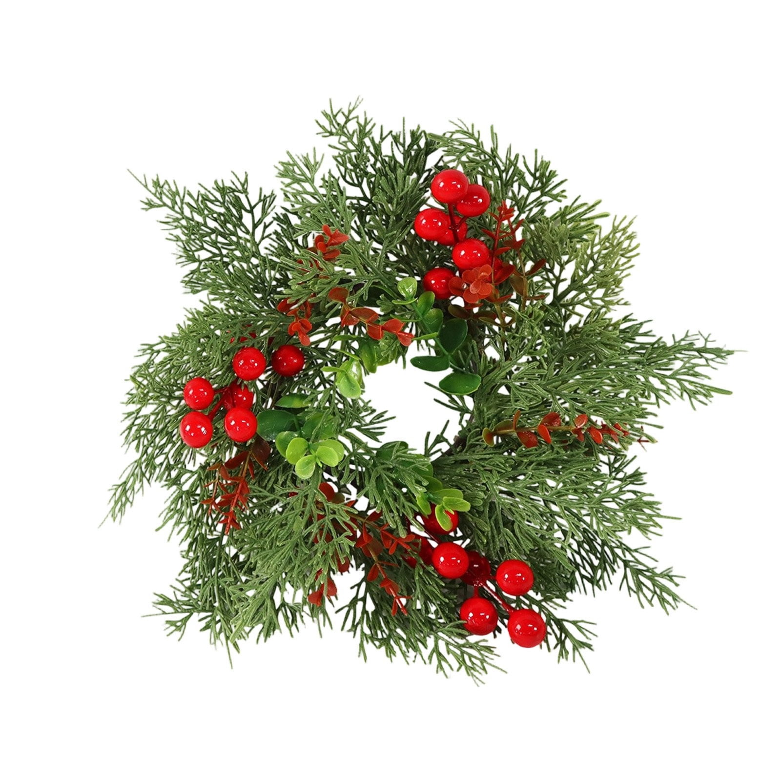12 Inch Needle Wreath Plastic Red Berries Greenery Durable Lightweight ...