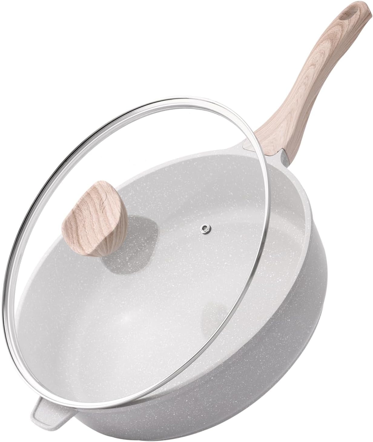 12 Inch Nonstick Ceramic Deep Frying Pan with Lid, 5 Qt Non Toxic Large ...