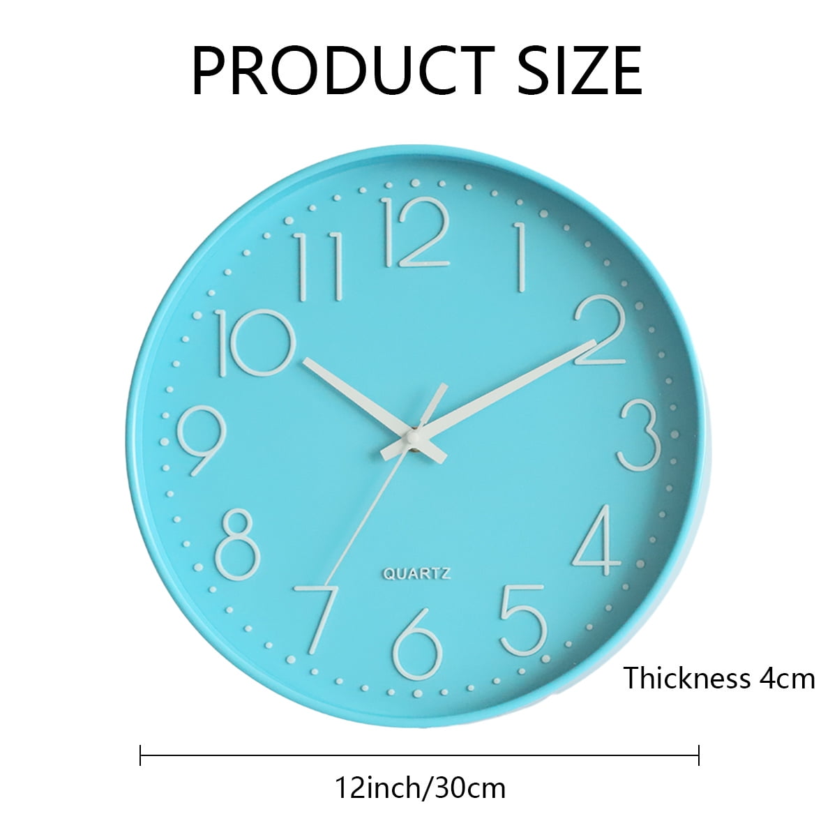 12 Inch Number Dial Face Modern Wall Clock, Silent Non Ticking Round ...
