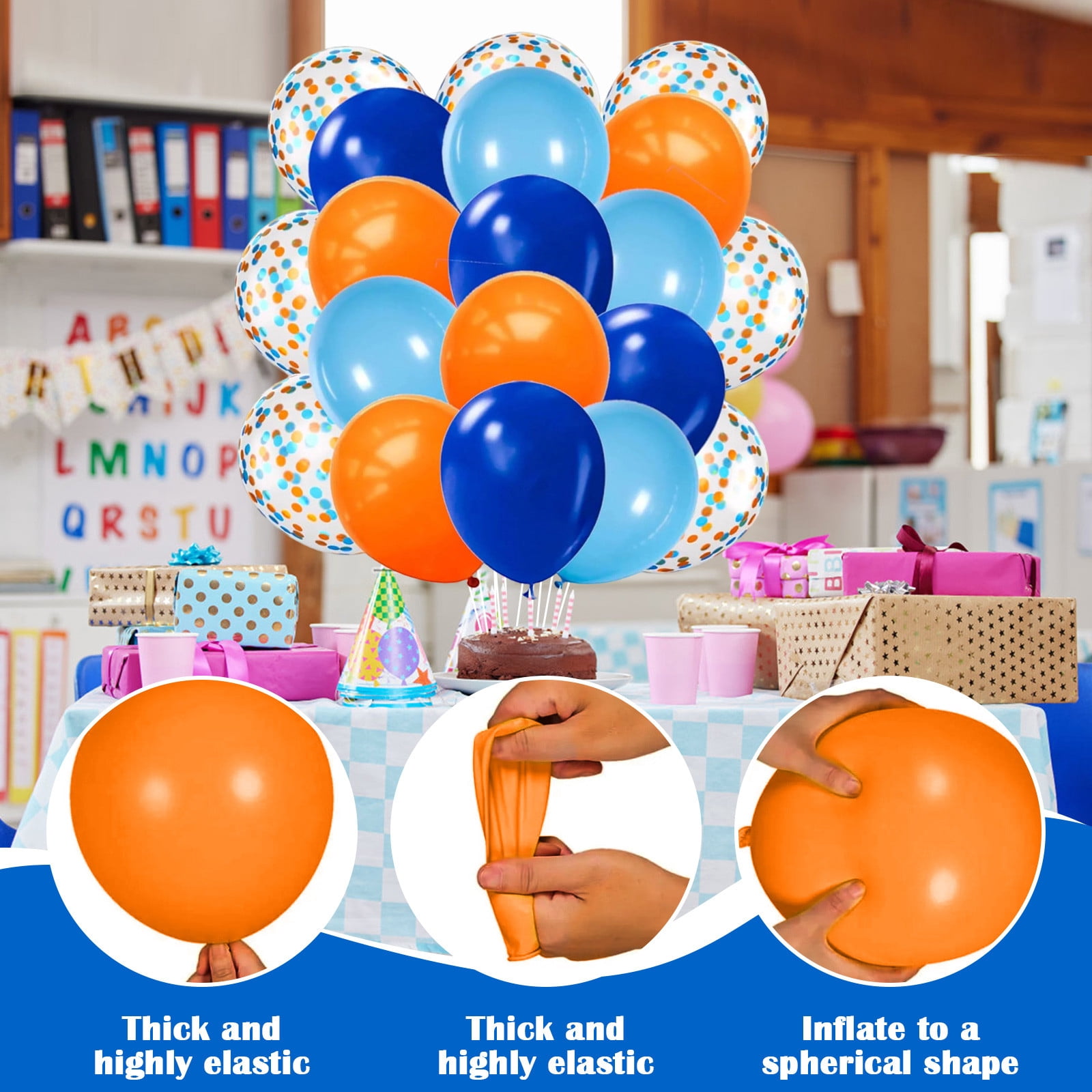 12 Inch Orange Blue Confetti Latex Balloons for Baby Shower Graduation ...