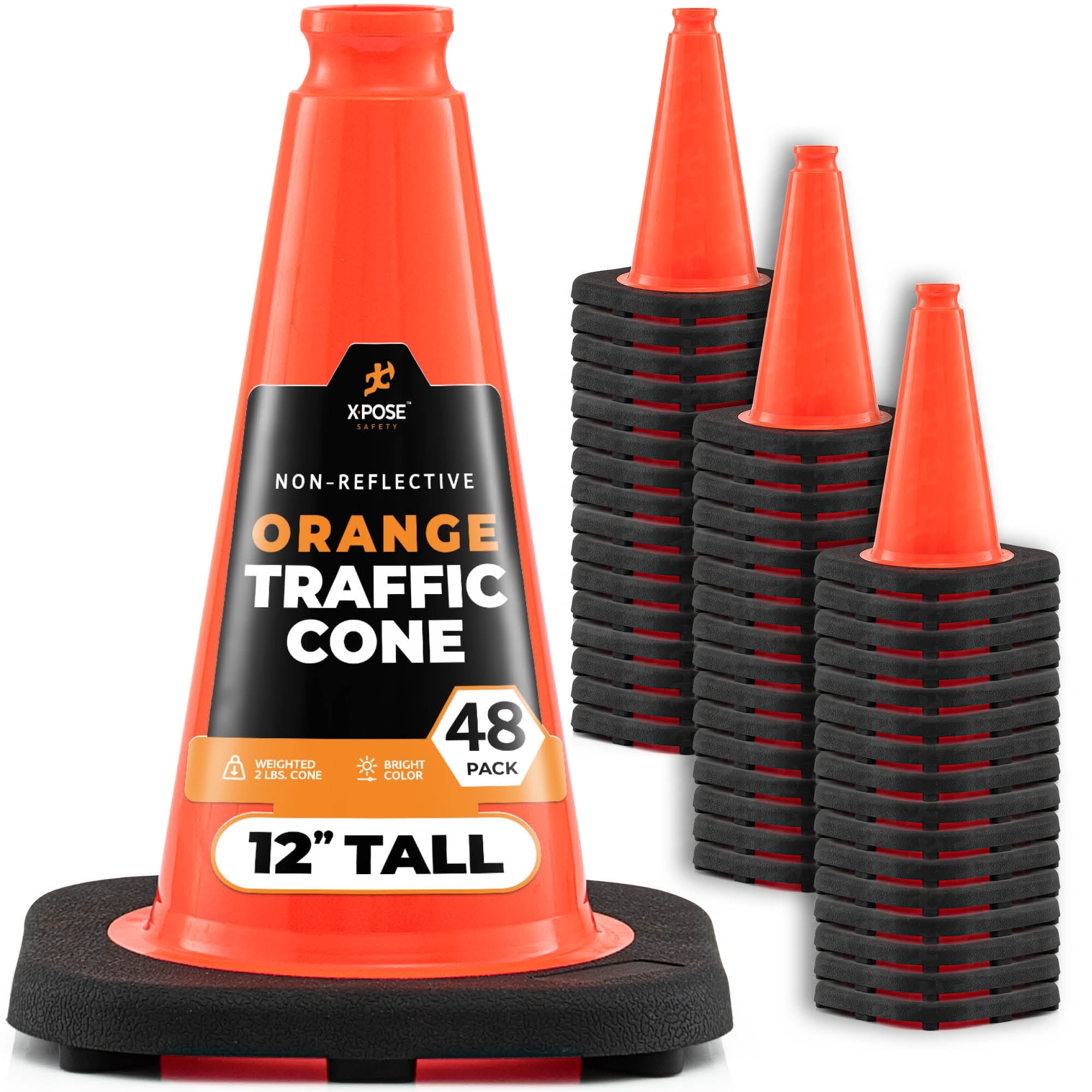 12 Inch Orange Traffic Cones, 48-Pack - Multipurpose PVC Plastic Safety ...