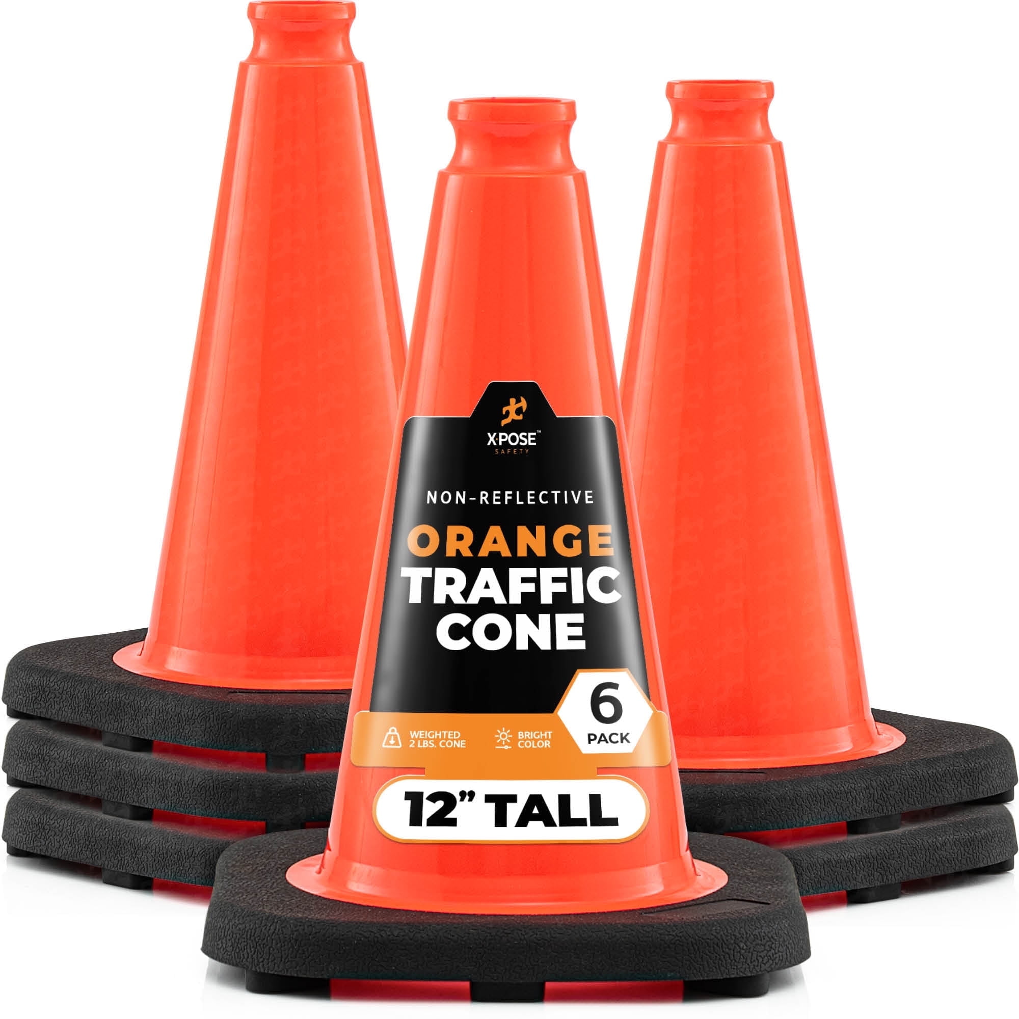 12 Inch Orange Traffic Cones, 6-Pack - Multipurpose PVC Plastic Safety ...