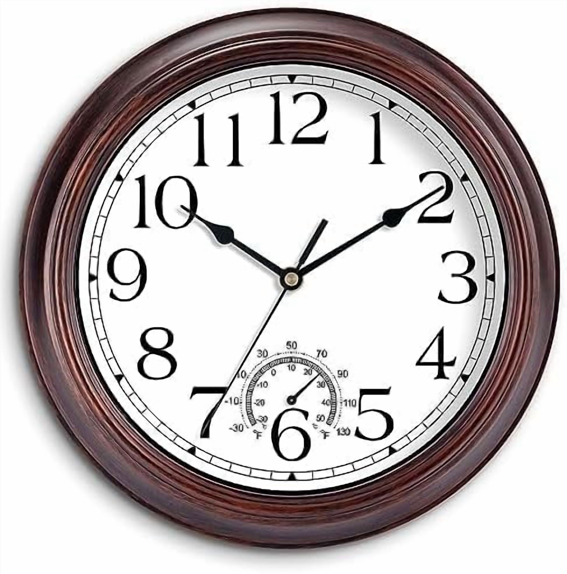 12 Inch Outdoor Wall Clock with Thermometers, Vintage Silent Wall ...