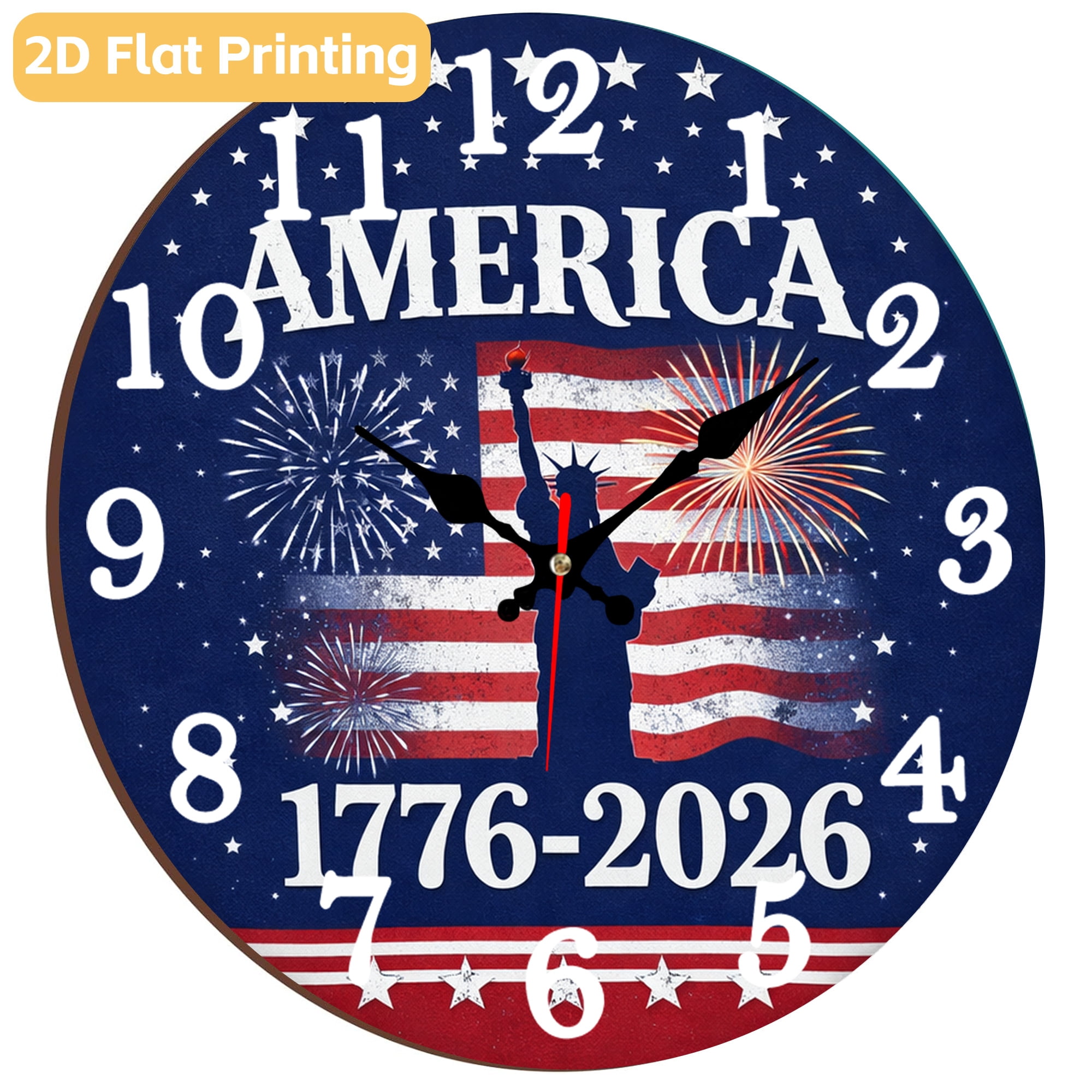 12 Inch Patriotic Wall Clock, USA 250th Anniversary Wooden Round Wall ...