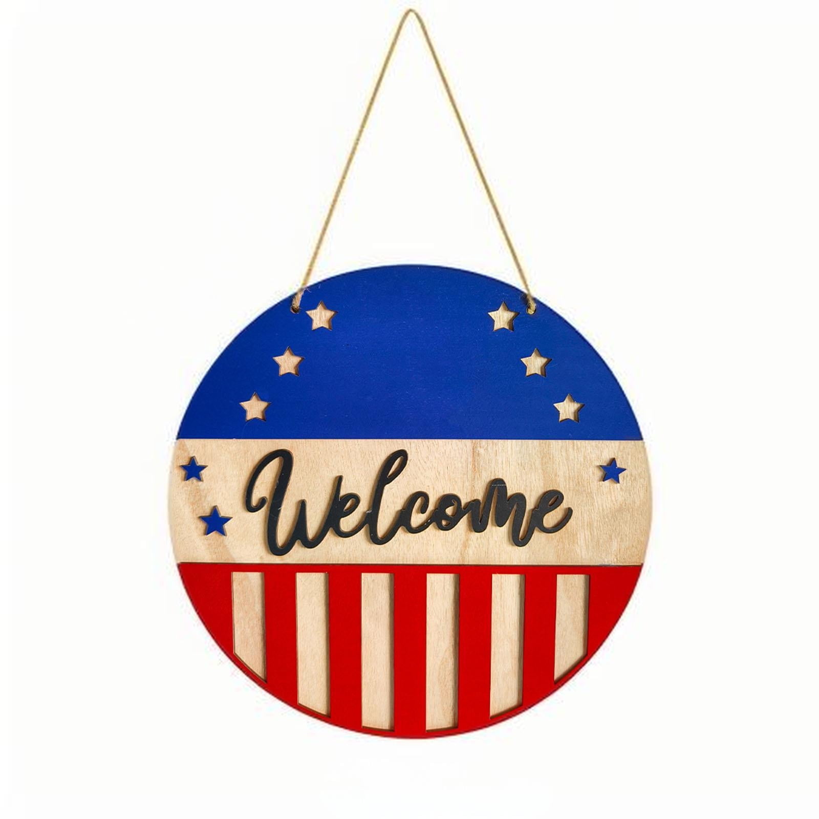12 Inch Patriotic Welcome Sign for Front Door Wooden 4th of July Red ...