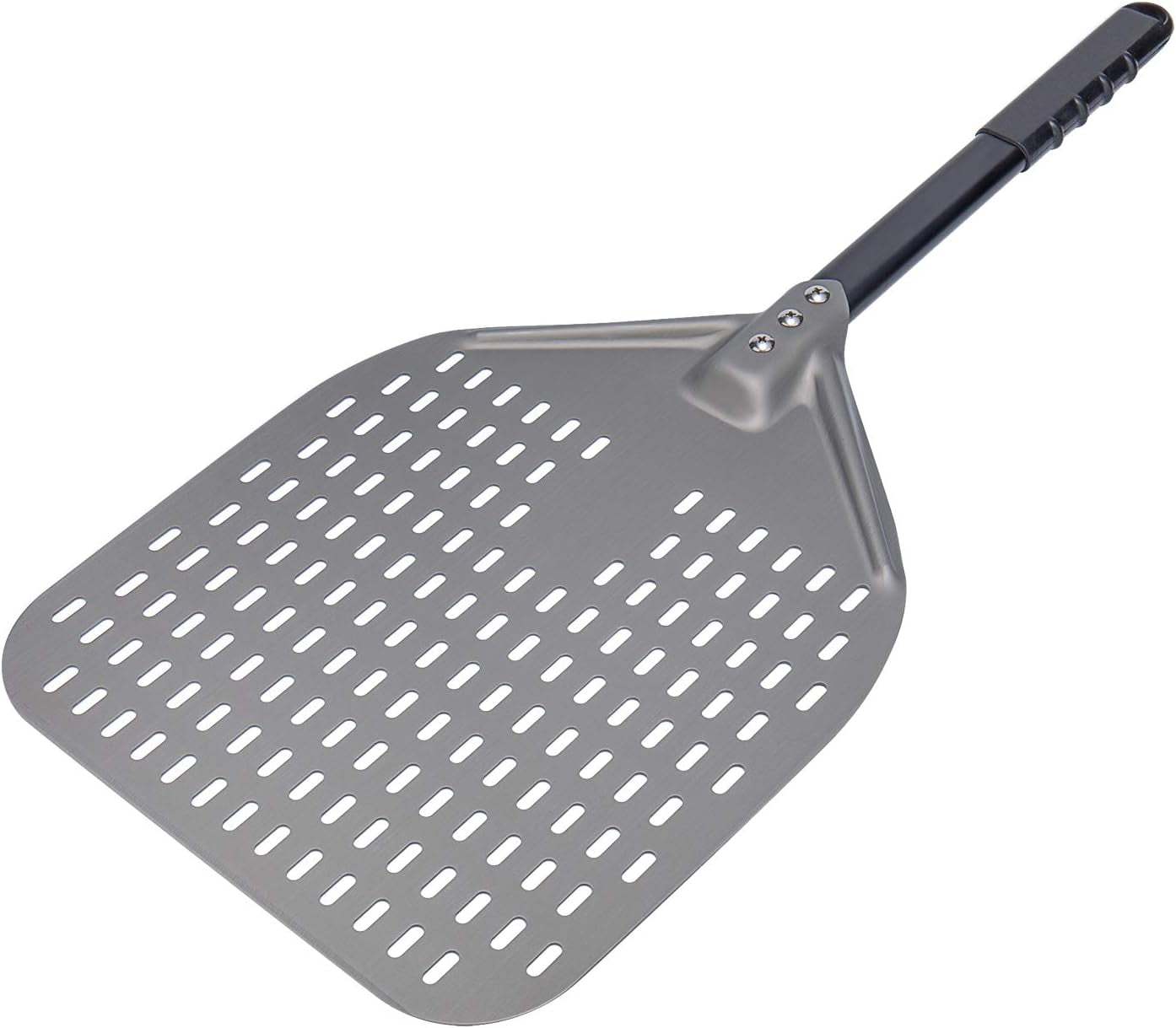 12-Inch Perforated Pizza Peel: Hard Anodized Aluminum Pizza Spatula with Silicone Handle ...