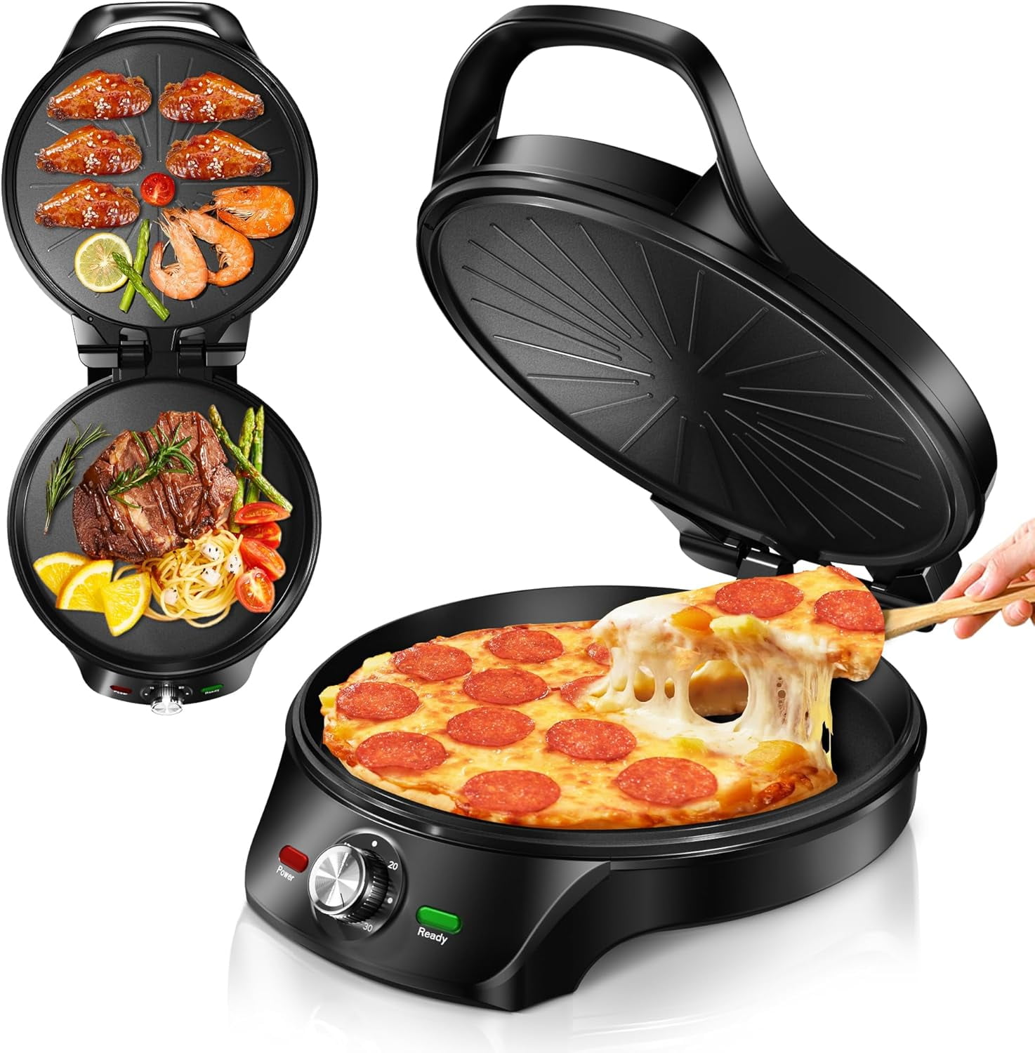 12-Inch Pizza Maker & Electric Indoor Grill - CACHOO Countertop Pizza ...