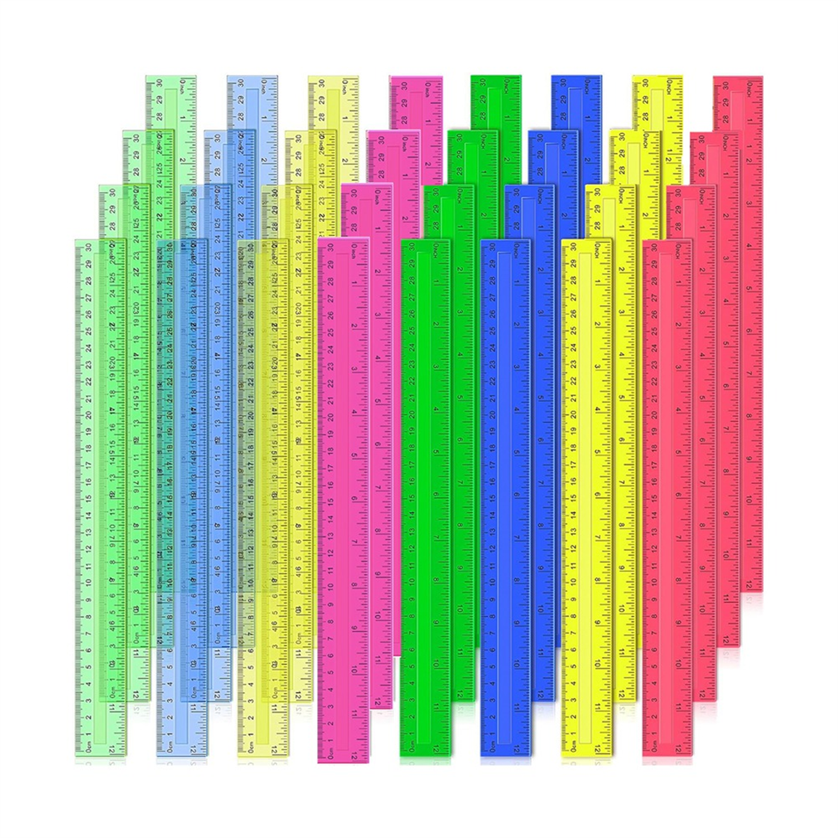 12 Inch Plastic Rulers, 32 PCS Transparent Assorted Color Metric Bulk ...
