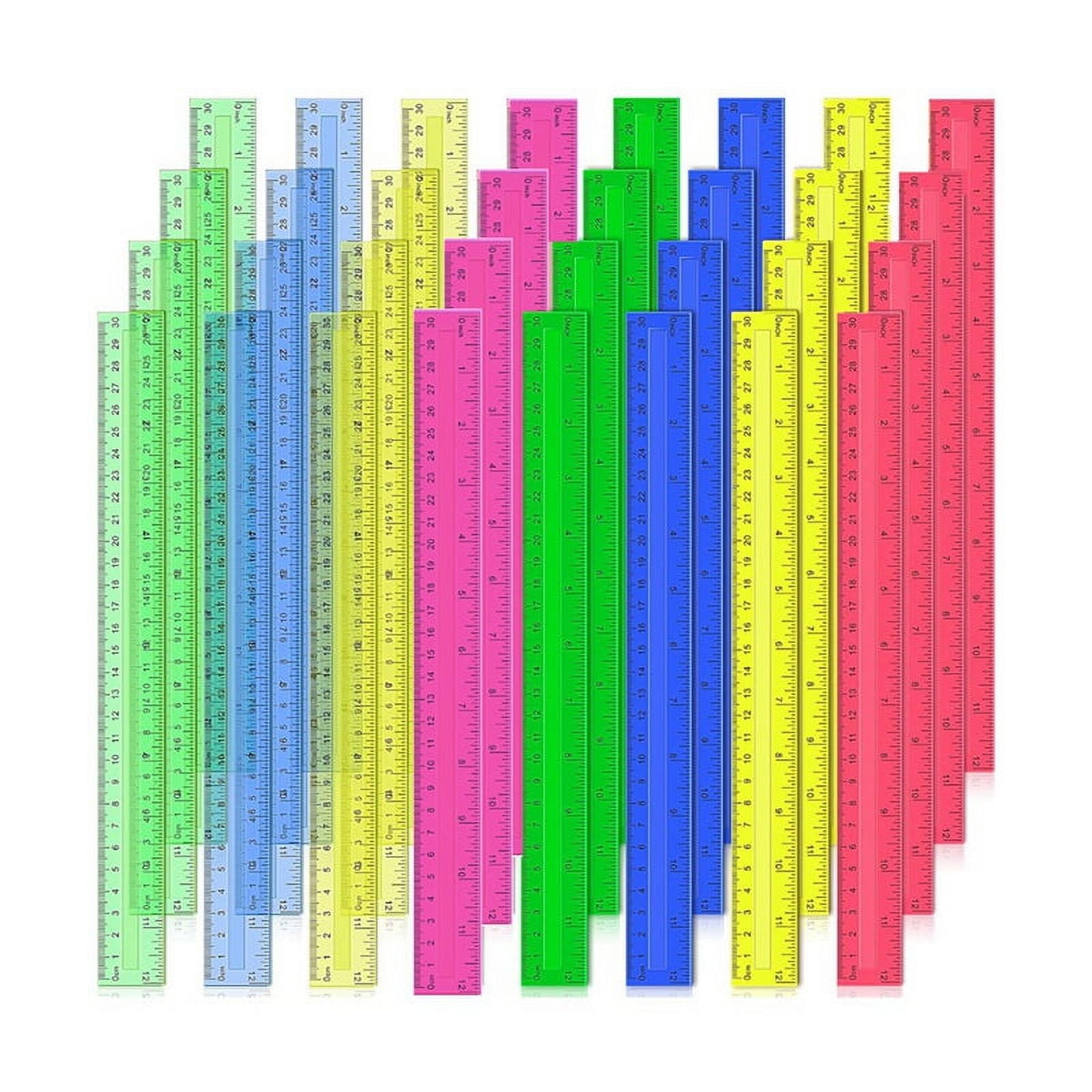 12 Inch Plastic Rulers, 32 PCS Transparent Assorted Color Metric Bulk ...