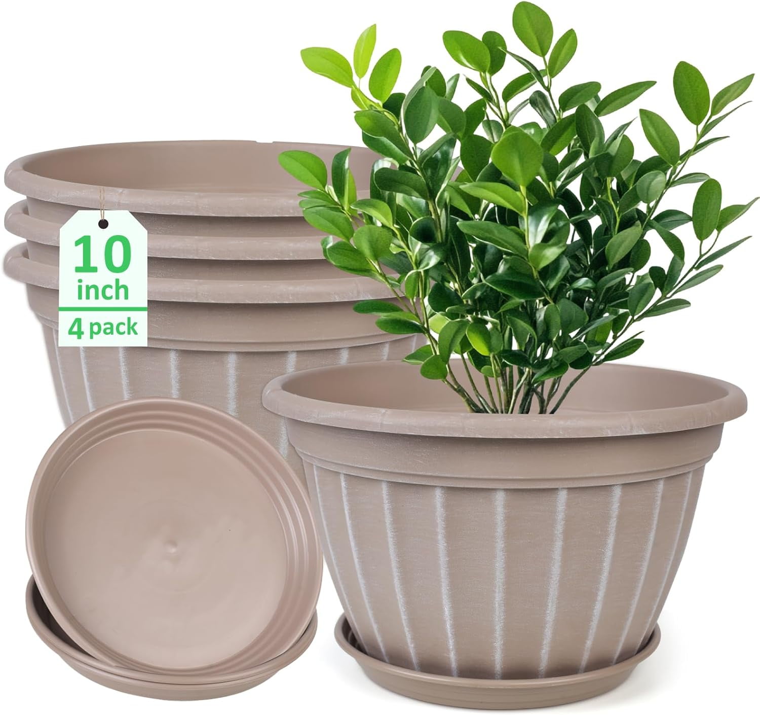 12 Inch Pots for Plants,4 Pack Large Flower Pots,Tall Planters with ...