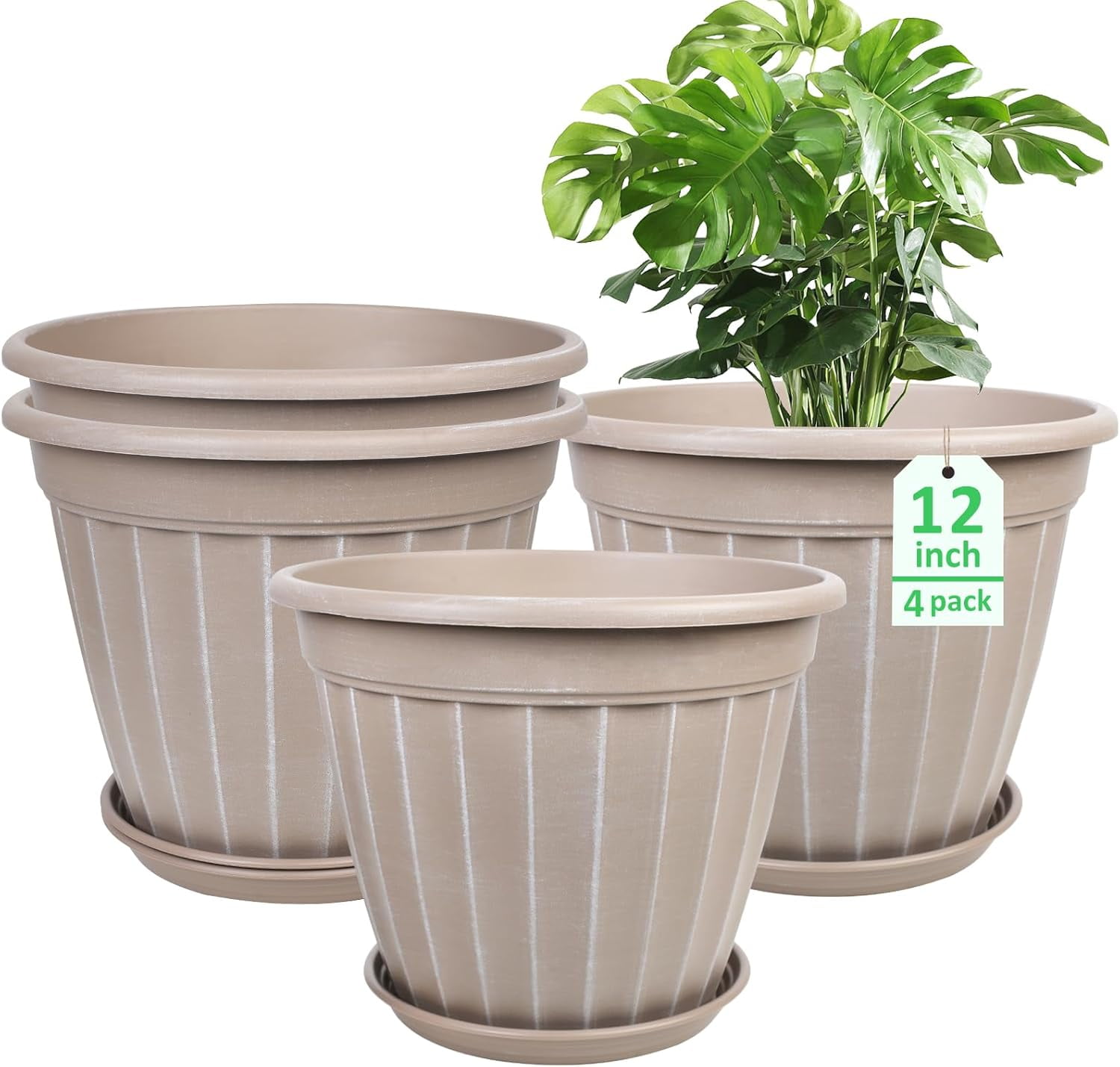 12 Inch Pots for Plants,4 Pack Large Flower Pots,Tall Planters with ...