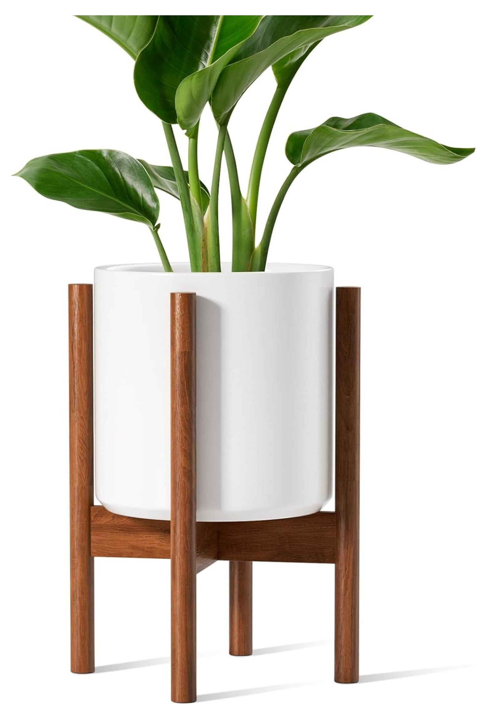 12 Inch Pots for Plants, Premium Ceramic Planter with Acacia Wood Stand ...