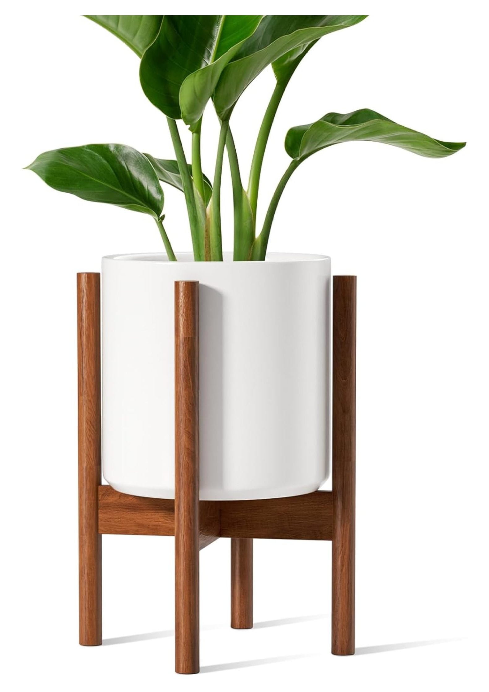 12 Inch Pots for Plants, Premium Ceramic Planter with Acacia Wood Stand ...