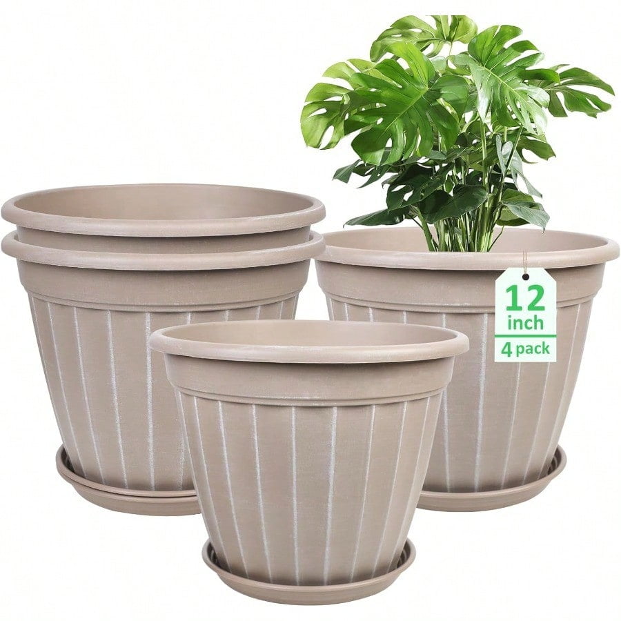 12 Inch Pots For Plants4 Pack Tall Planters Large Flower Pots With ...