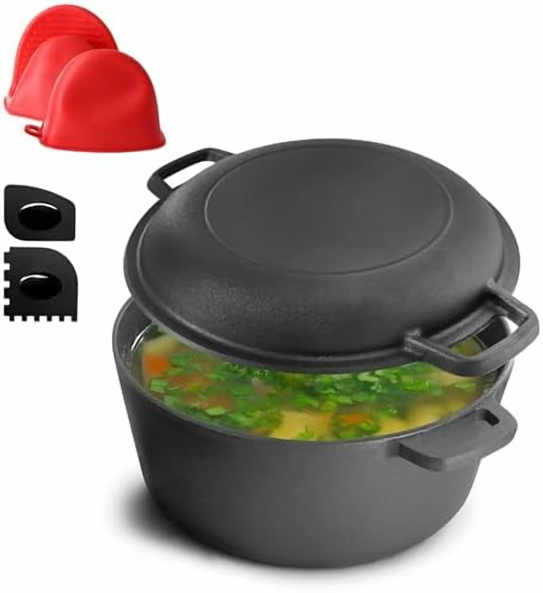 12 Inch Pre-Seasoned Cast Iron Skillet with Cast Iron Lid - Walmart.com