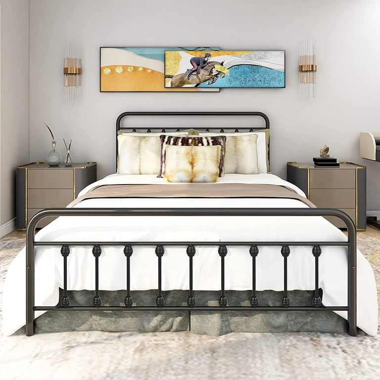 12 Inch Queen Size Bed Frame Mattress Foundation Box Spring Replacement with Headboard Heavy Duty Metal Slat Support Ultra Large Under Bed Storage
