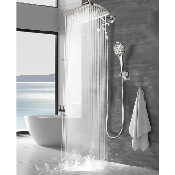 12 Inch Rain Shower - High Shower , Dual Shower Heads with 8 Modes ...