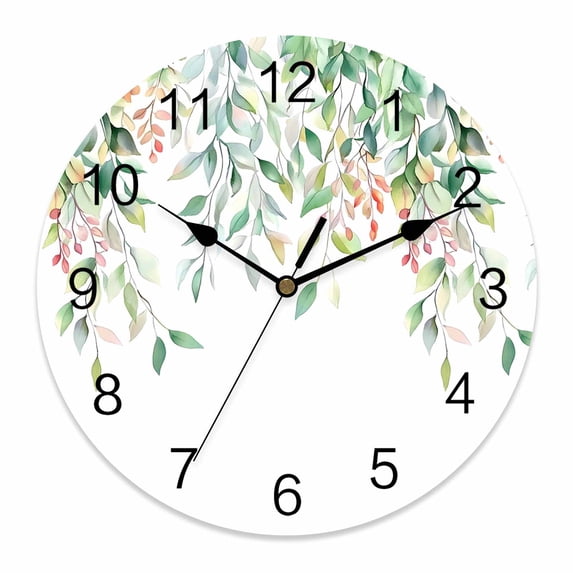 12 Inch Rattails Leaves Wall Clock, Vines Branch Plants Watercolor ...