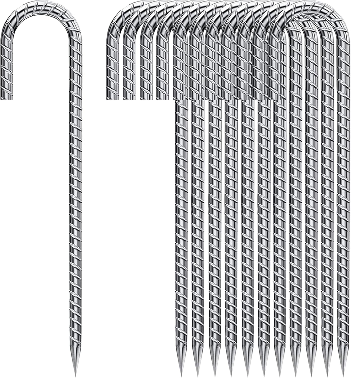 12 Inch Rebar Stakes, J Hook Ground Stakes 6 Pack Black Ground Anchors ...