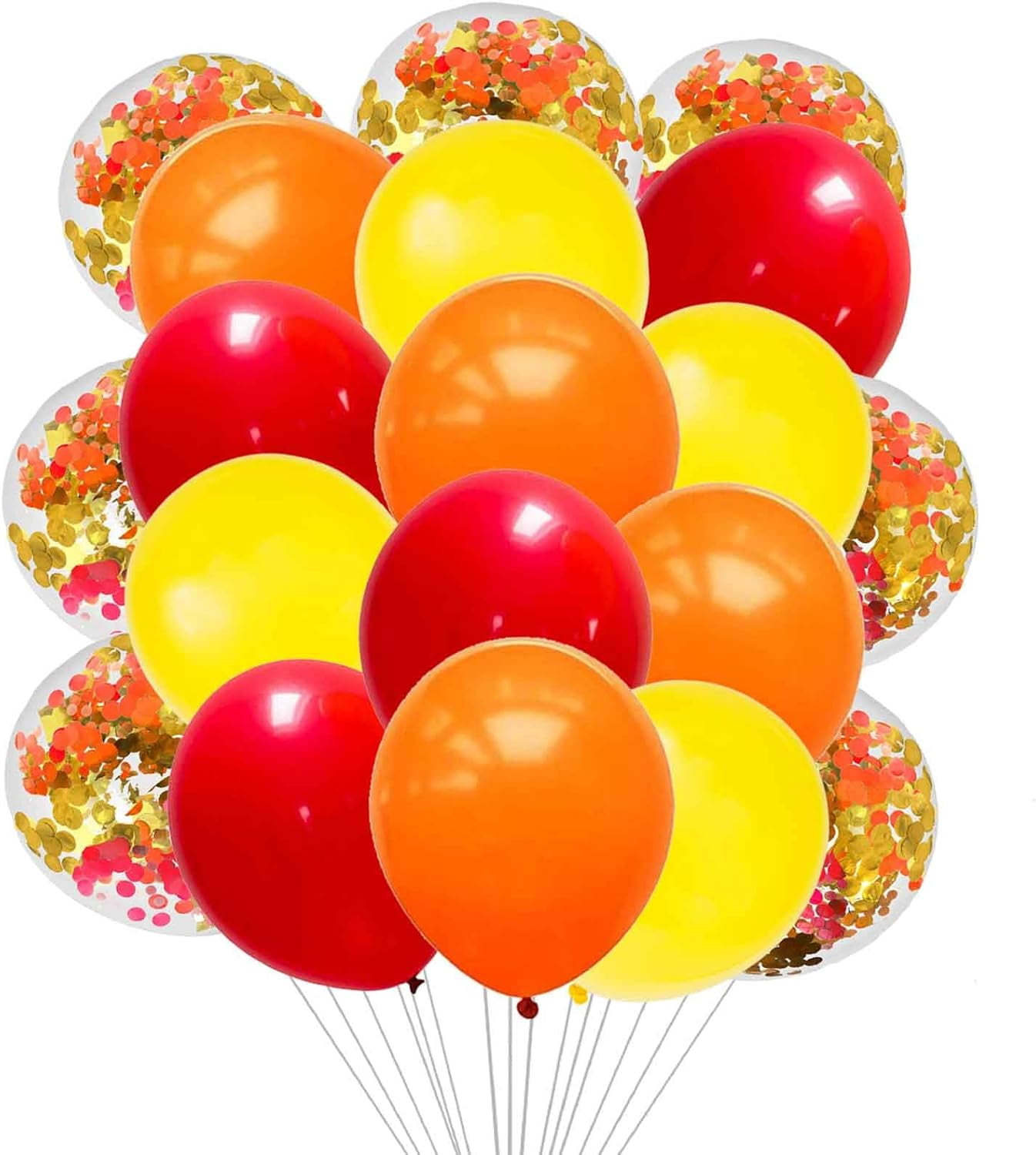 12 Inch Red, Orange, Yellow Balloons With Confetti, 50pcs - for ...