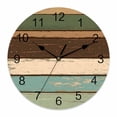 12 Inch Retro Wall Clock, Green Brown Striped Antique Wood Background ...