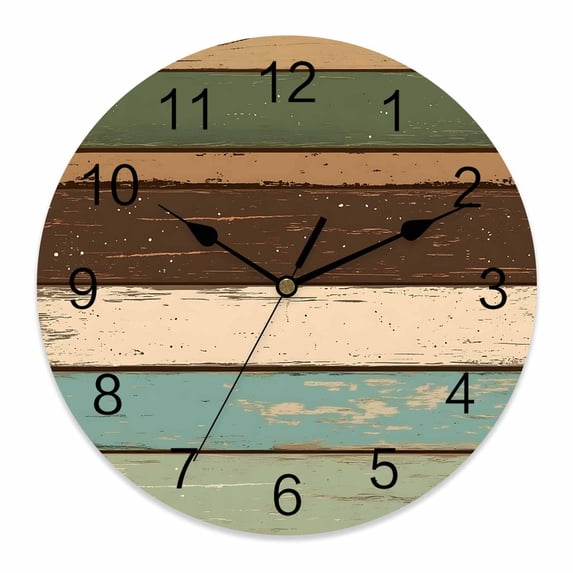 12 Inch Retro Wall Clock, Green Brown Striped Antique Wood Background ...
