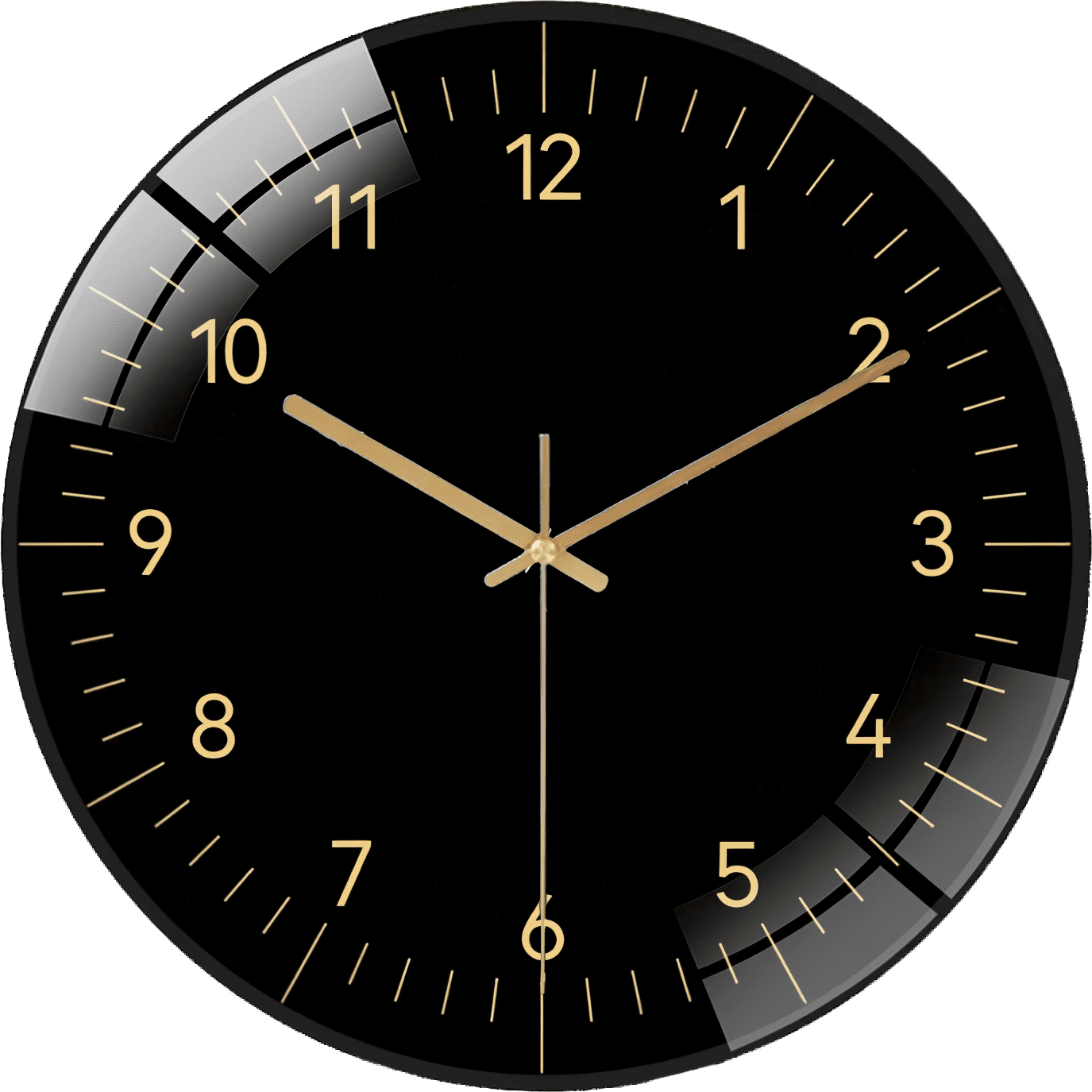 12 Inch Round Minimalist- Luxury Glass Wall Clock, Black & Gold Decor ...