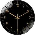 12 Inch Round Minimalist- Luxury Glass Wall Clock, Black & Gold Decor ...