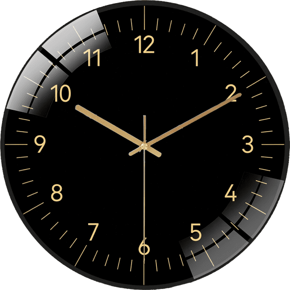 12 Inch Round Minimalist- Luxury Glass Wall Clock, Black & Gold Decor ...
