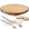 12 Inch Rustic Wood Cake Stand Set with Bark Edge and Server + Blank ...