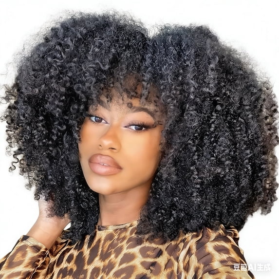 12 Inch Short Curly Hair Hair Wigs with Bangs - Natural Style for Daily ...