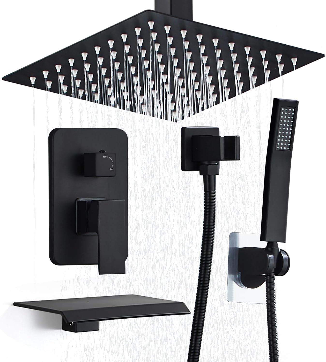 12 Inch Shower Faucet Set, Ceiling Mounted Rainfall Shower System with ...