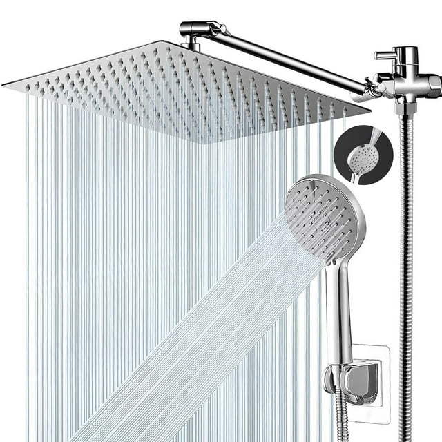 "12-Inch Rain Shower Head Combo, Stainless Steel High Pressure, 5 Settings Handheld Unit with 59 ...