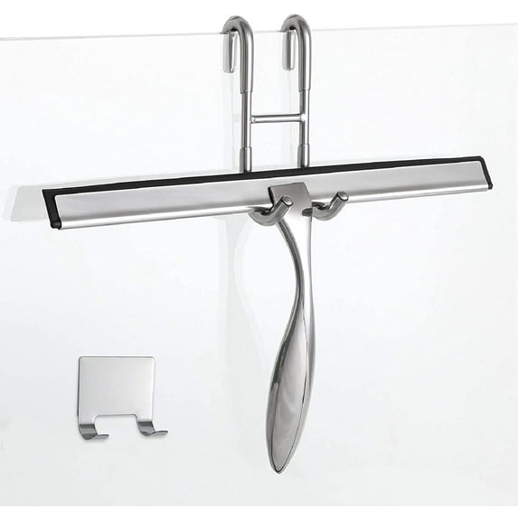 12-Inch Shower Squeegee Set, Includes Shower Door Hook and Adhesive ...
