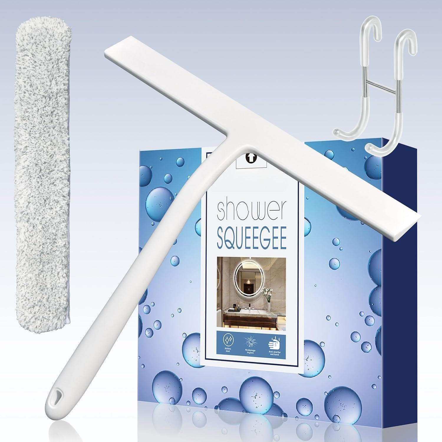 12 Inch Shower for Glass Doors with Hook - Streak- Window Cleaner for ...