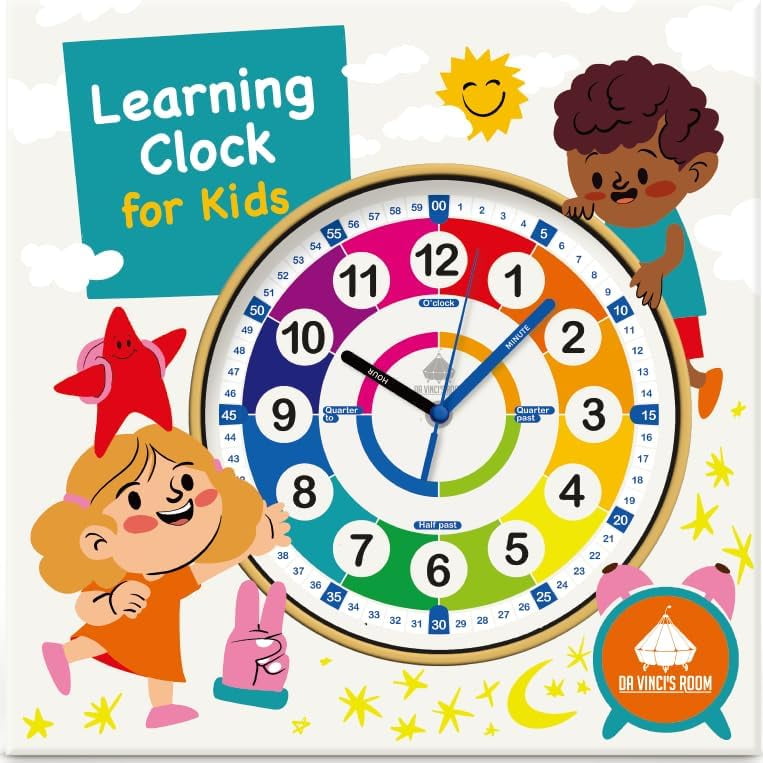 12 Inch Silent Analog Telling Time Teaching Clock for Kids, Wall Clock ...
