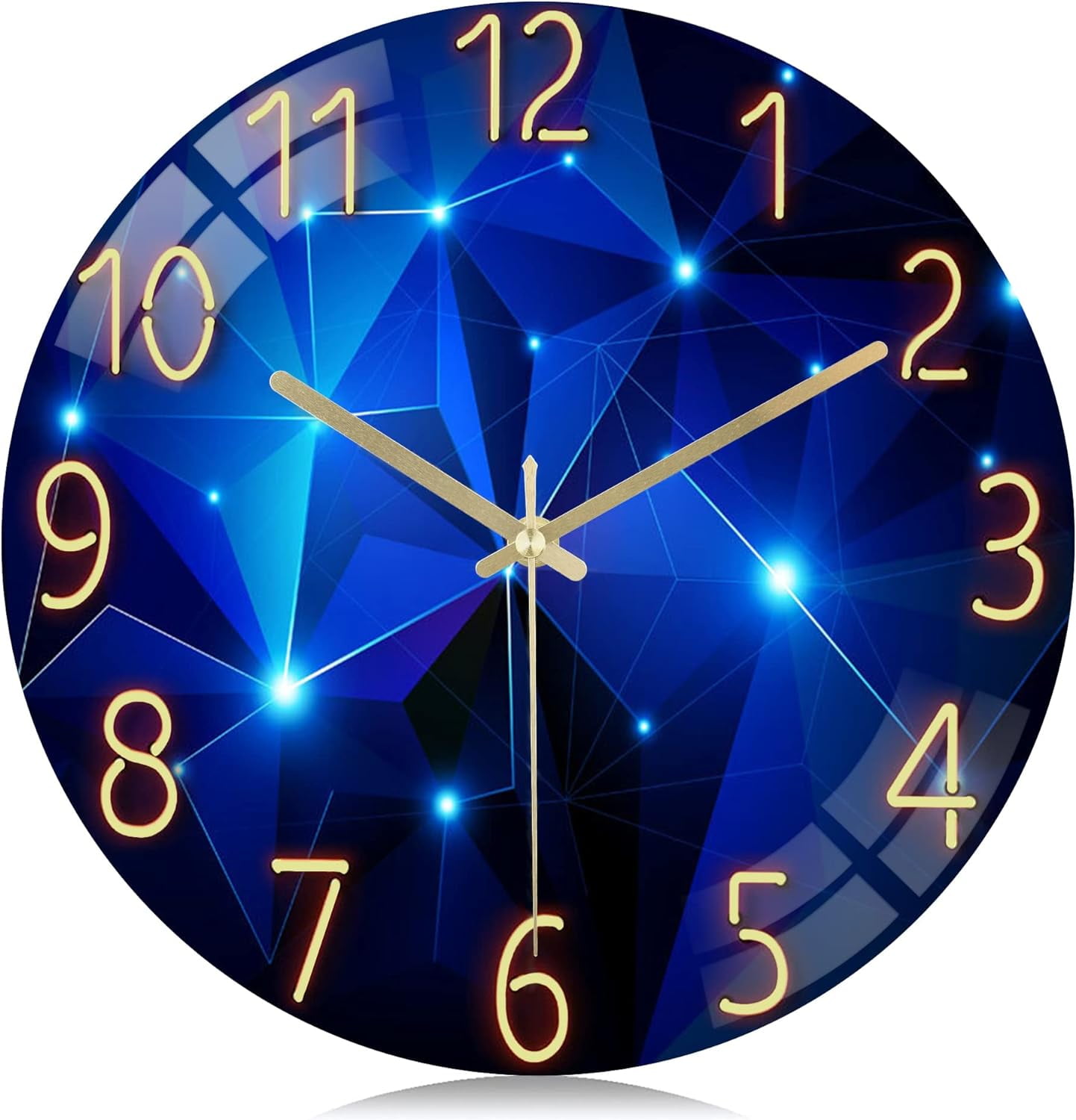 12 Inch Silent Blue Wall Clocks Battery Operated for Bedroom Blue Glass ...