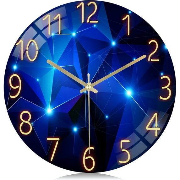 12 Inch Silent Blue Wall Clocks Battery Operated for Bedroom Blue Glass ...