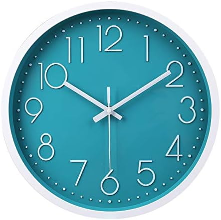 12 Inch Silent Non-Ticking Battery Operated Round Turquoise Wall Clock ...