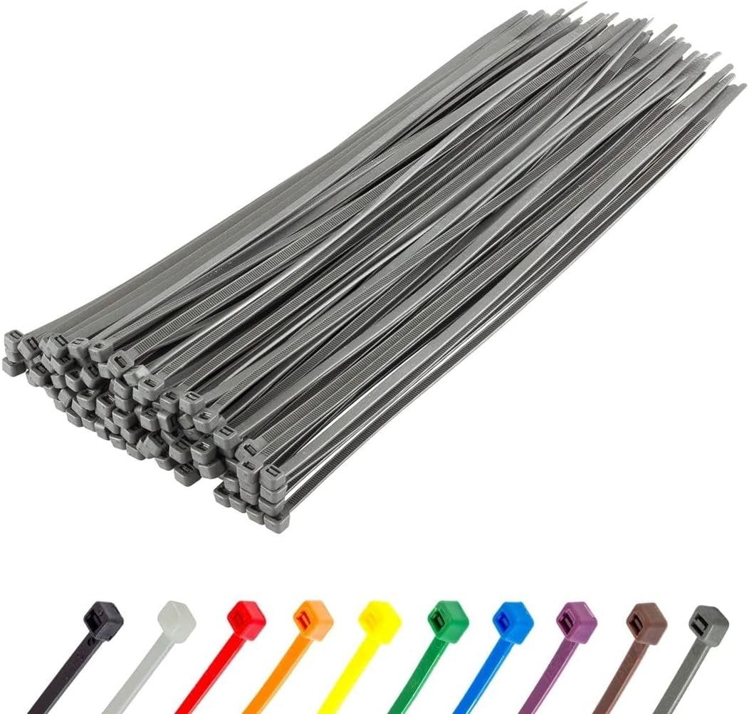 12 Inch Silver/Gray Zip Ties, 100 Pack, 50lb Strength, UV Resistant ...