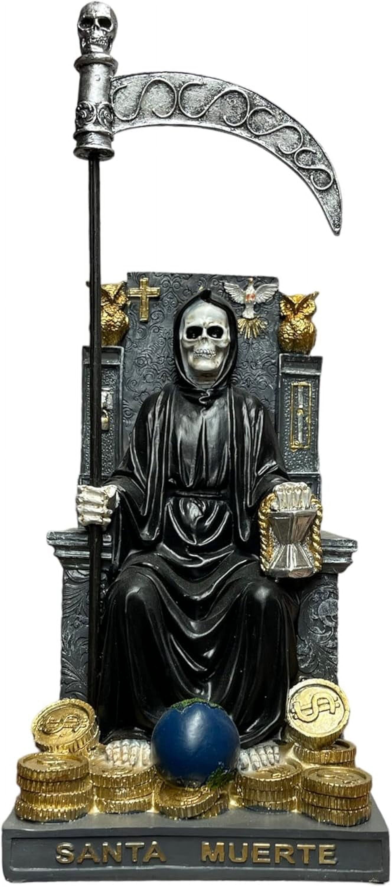 12 Inch Sitting Black Santa Muerte Saint Death Grim Reaper Statue ...