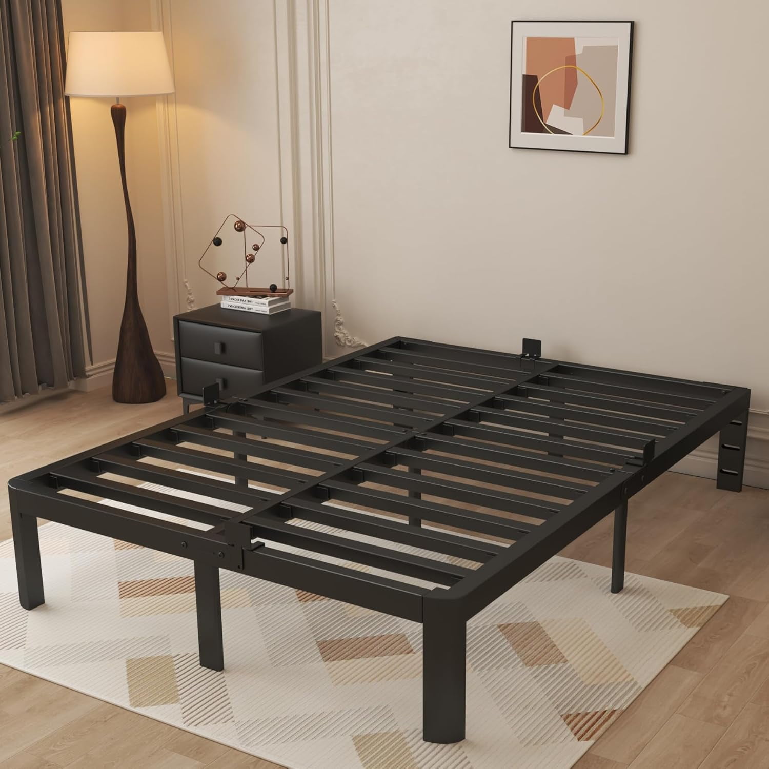 12 Inch Size Bed Frame with Metal Gaskets, Black Bed Frame Platform No ...