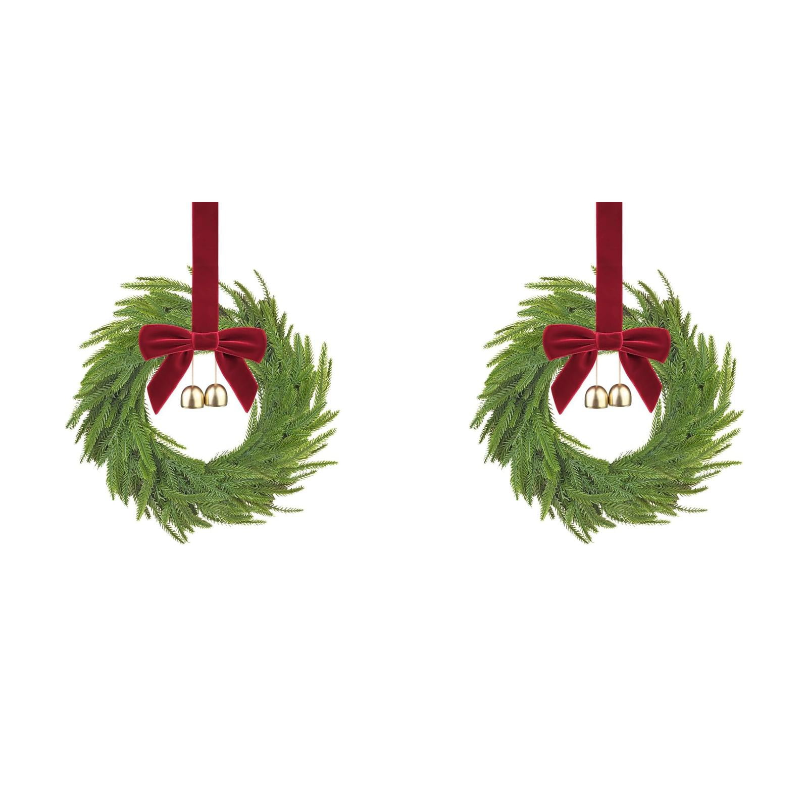 12-Inch Small Christmas Wreaths with Red Bows and Bells, Mini ...