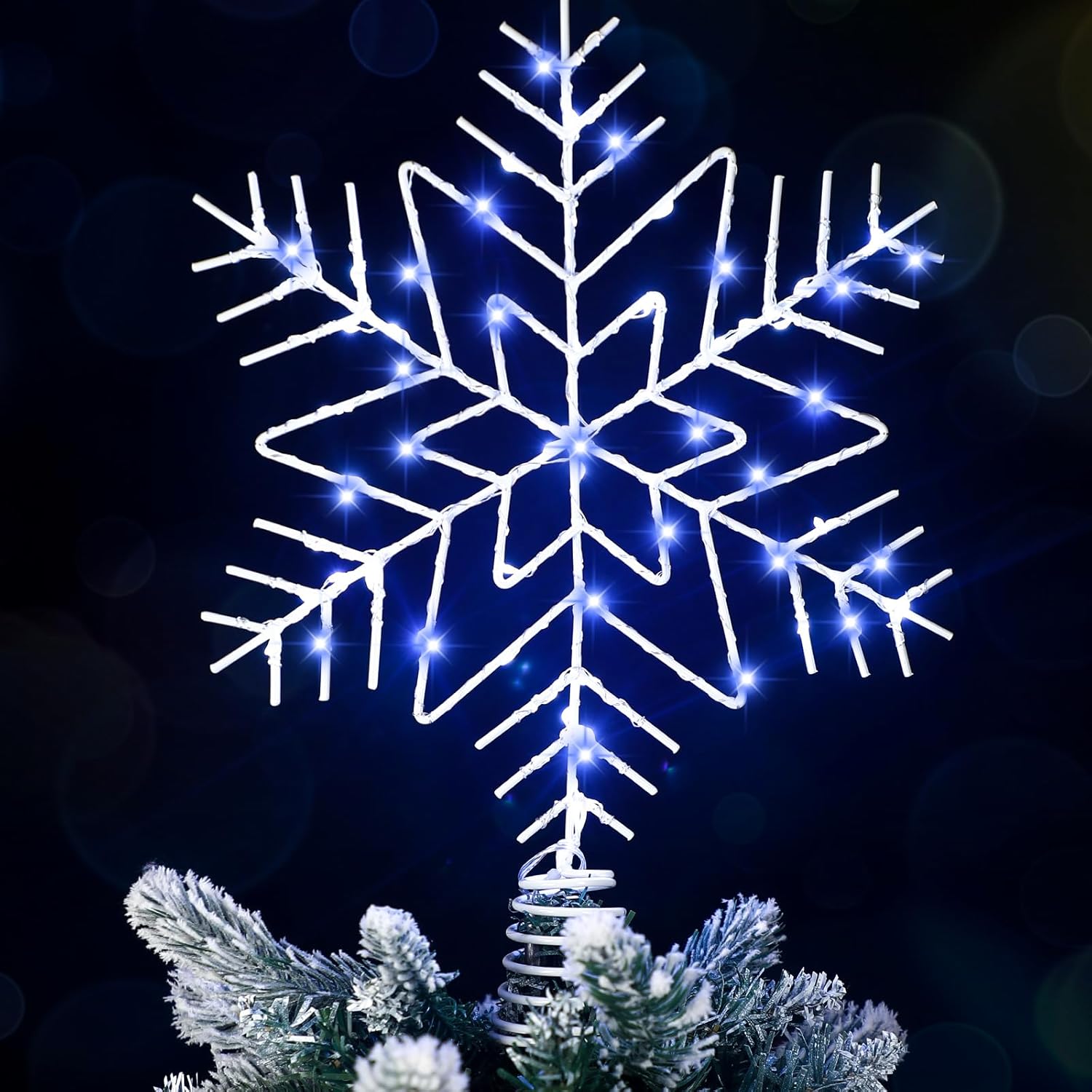 12 Inch Snowflake Large Christmas Tree Topper with Lighted Battery ...