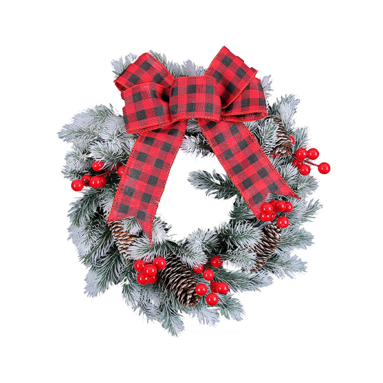 12 Inch Snowy Christmas Wreath, Farmhouse Mini Wreath with Red Berry ...