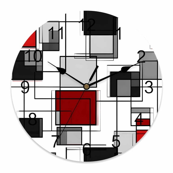 12 Inch Space Design Sense Wall Clock, Abstract Black Line Red Suqare ...